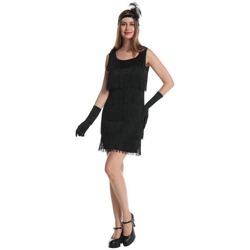 Black Fringed Flapper 20s Costume For Women
