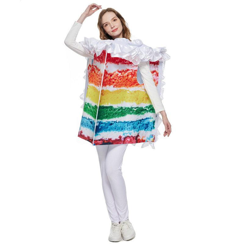 Unisex Adult Sponge Cake Costume Diced Rainbow Cake Halloween Party De