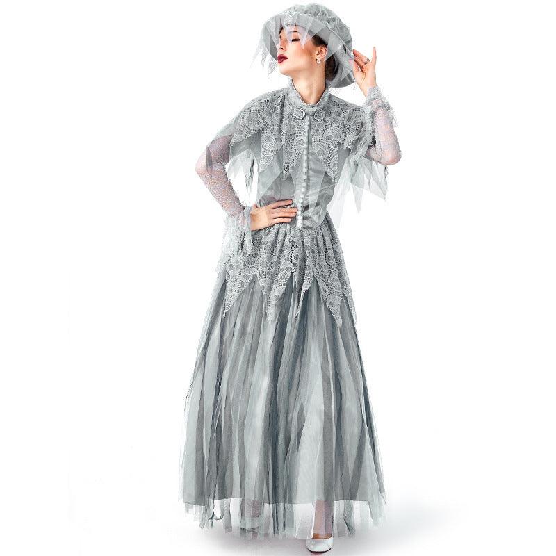 Adult Halloween Dress Set Gray Ghost Bride Costume